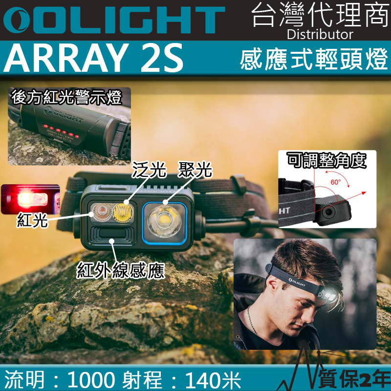 OLIGHT ARRAY 2S 1000流明 140米 揮手感應調光輕頭燈 紅白雙光源 聚光泛光可調 電筒王 www.wii.tw